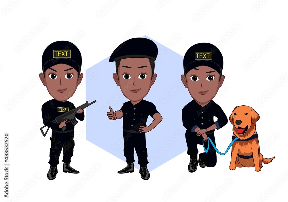 cartoon caricature vector illustration of a group of black policemen in ...