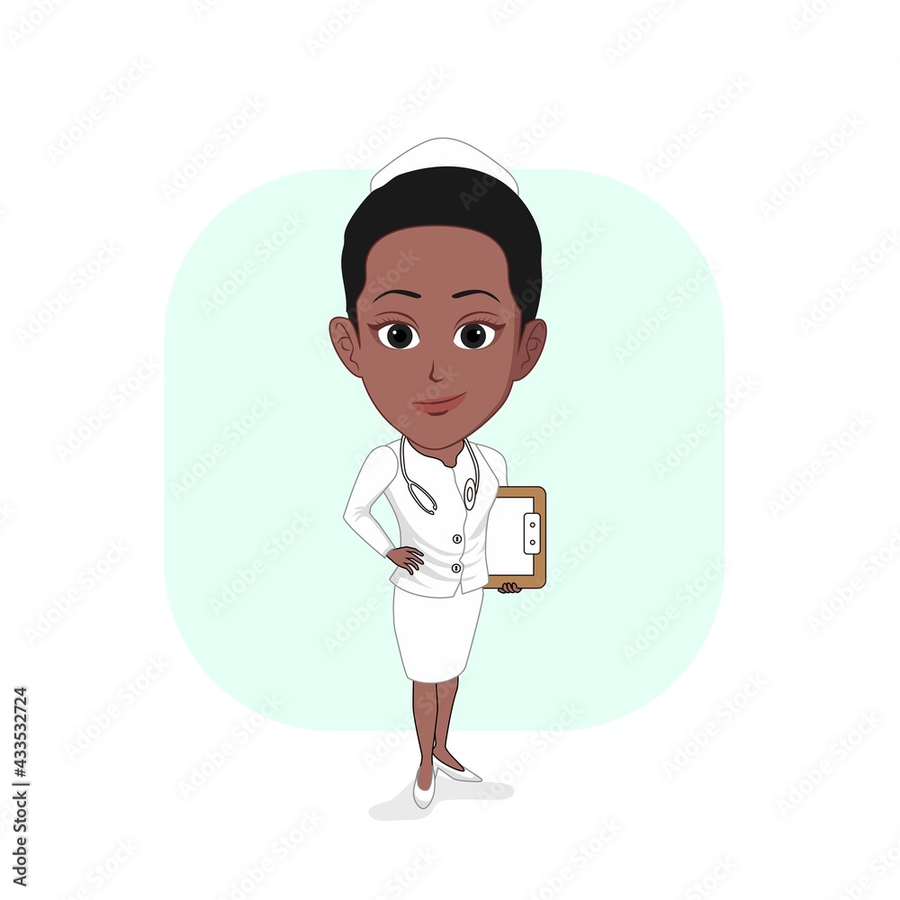 Vector illustration of cartoon caricature of a black woman in health ...
