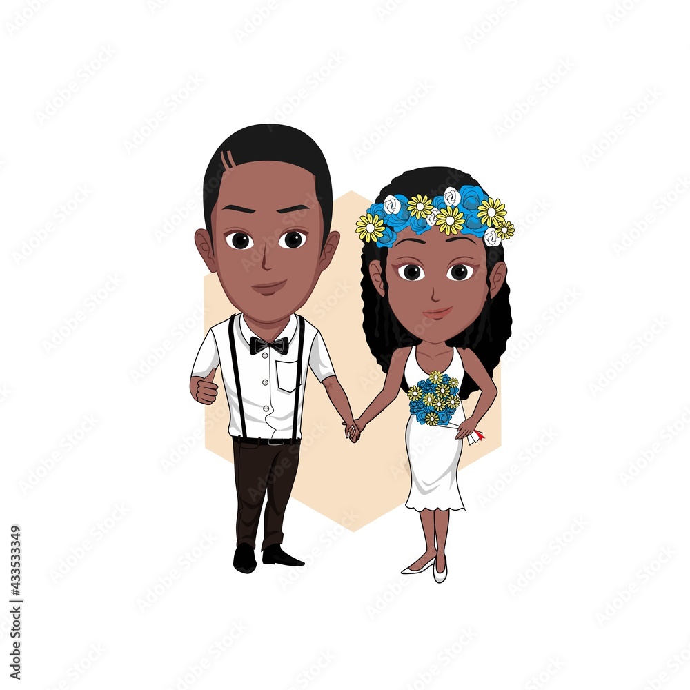 vector illustration of cartoon caricature of black bride and groom ...