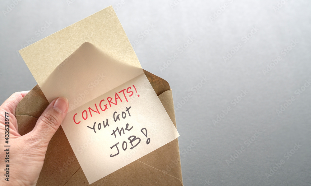Congrats you got the job message outside an envelope. Work or ...