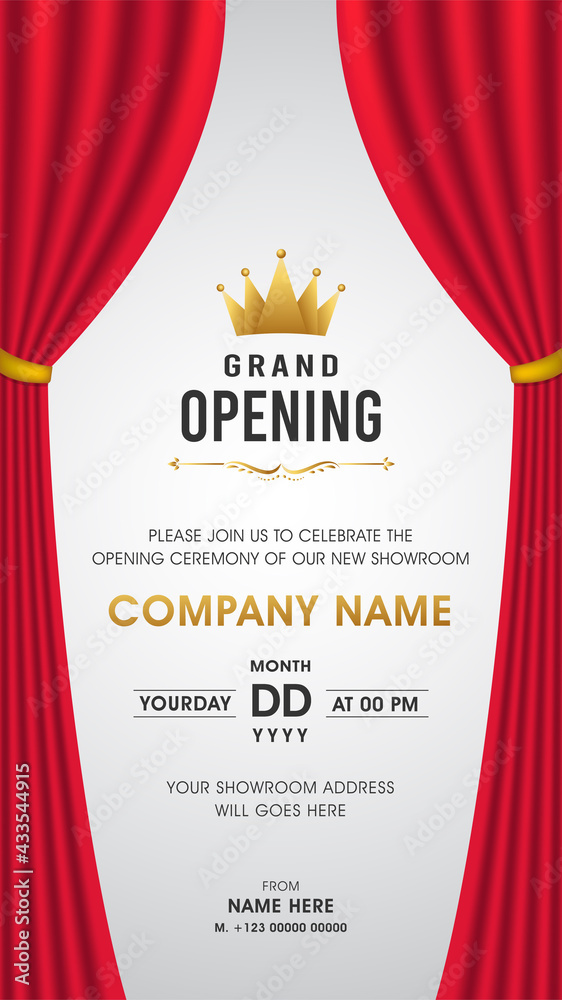 Grand opening Vertical Invitation Card on Grey background with Red ...