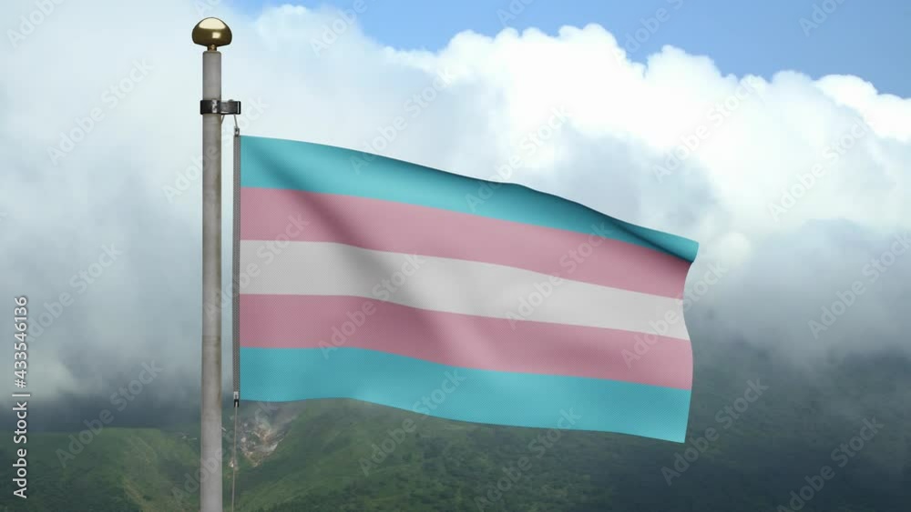 3D Transsexuality flag waving on wind at mountain. Transsexual banner ...