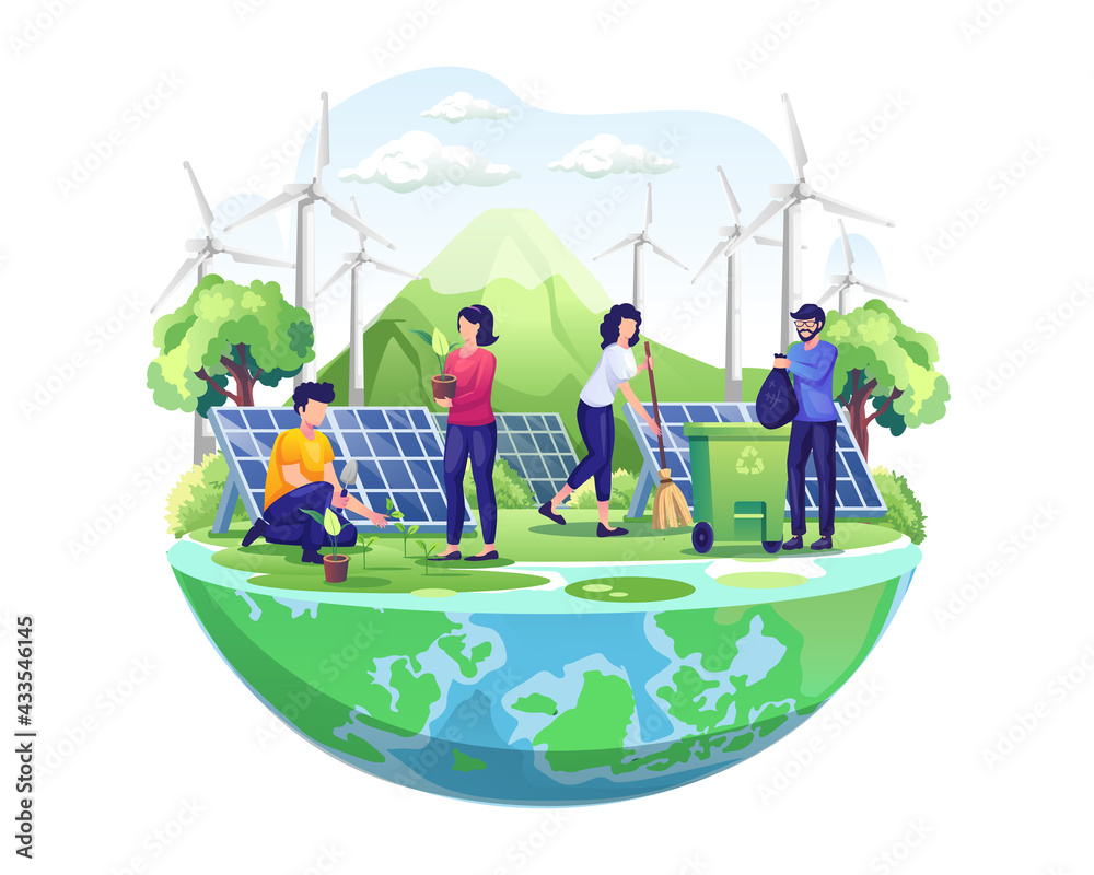 World Environment Day with People are taking care of the earth by ...