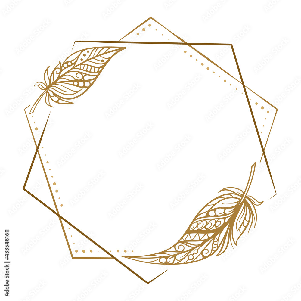 Vector round polygonal dotted frame with feather decoration Stock ...
