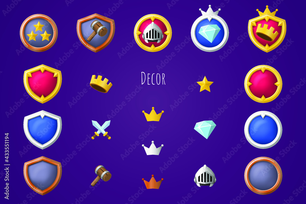 Rank constructor icons set. Isolated vector illustration of mobile game ...