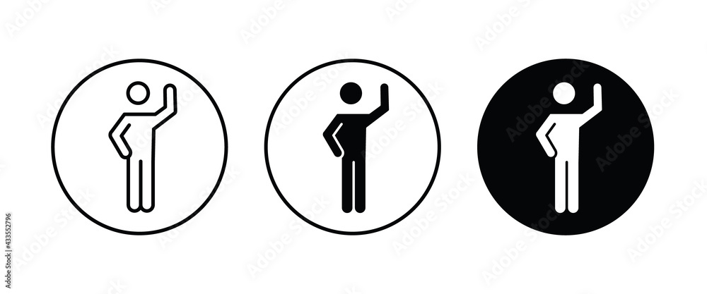 Man shows, showing stick figure positions, human icons button, vector ...