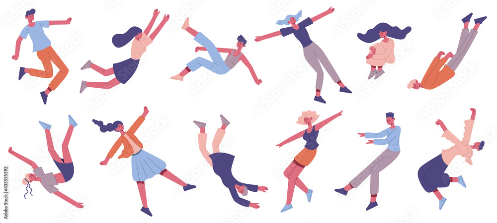 People floating in air. Flying male and female characters floating in ...