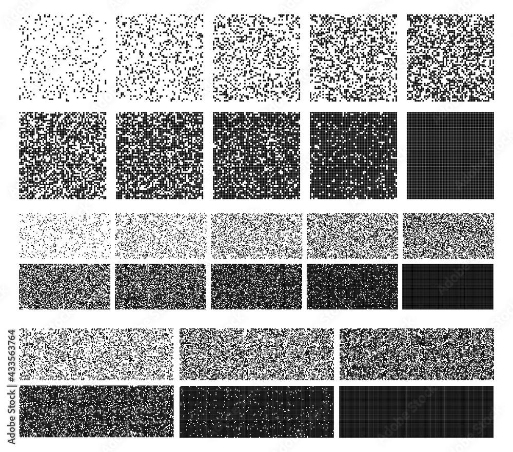 Vecteur Stock Pixel fade pattern. Square halftone set. Digital data ...
