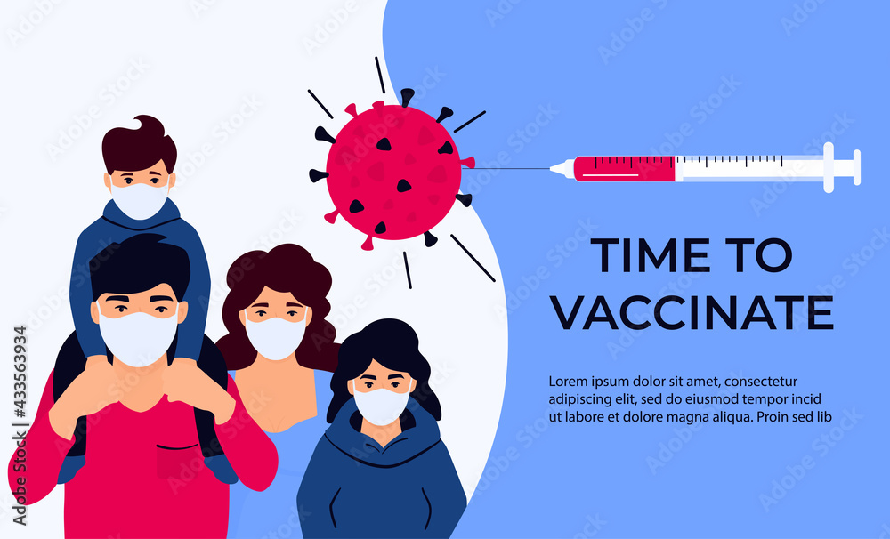 Family Vaccination banner. Time to vaccinate. Syringe with vaccine for ...