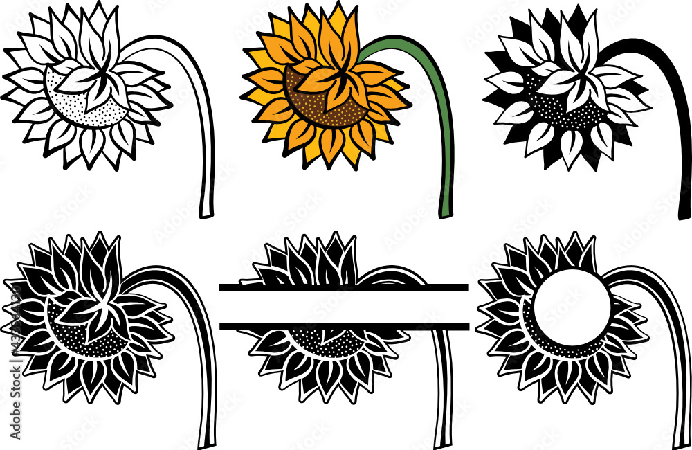 Sunflower SVG Cut Files | Sunflower SVG | Floral SVG | Split Monogram ...