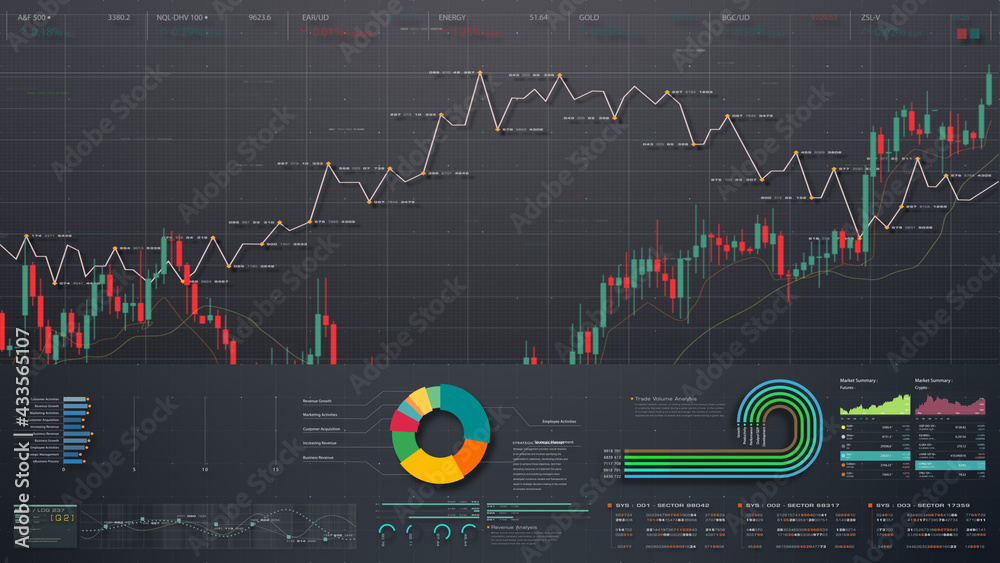 Business stock market, trading, info graphic with animated graphs ...