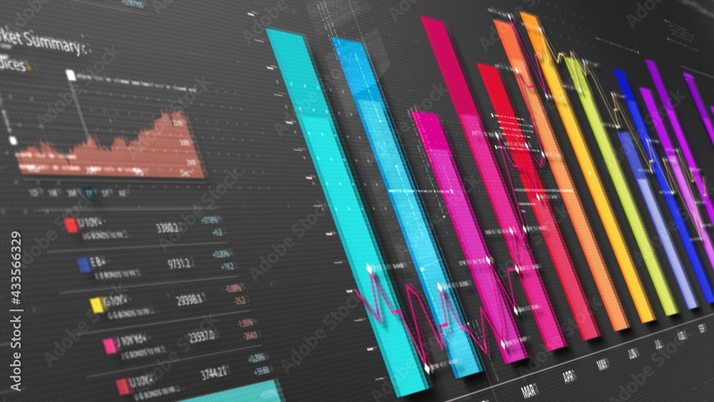 Business stock market, trading, info graphic with animated graphs ...