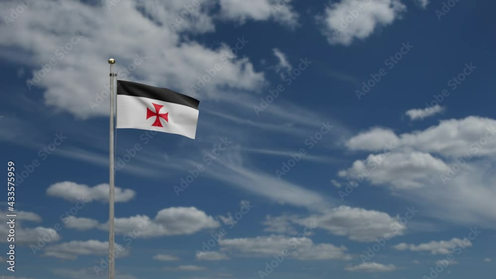 3D Banner of the knights templars with blue sky, the Catholic military ...