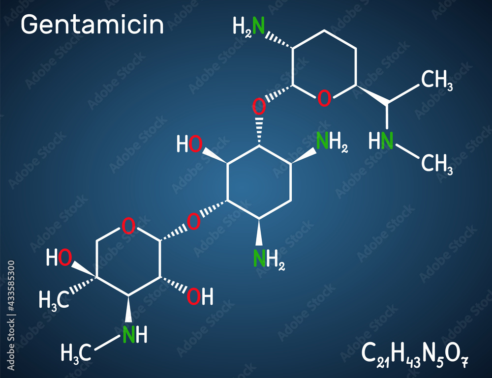 Gentamicin molecule. It is broad-spectrum aminoglycoside antibiotic ...