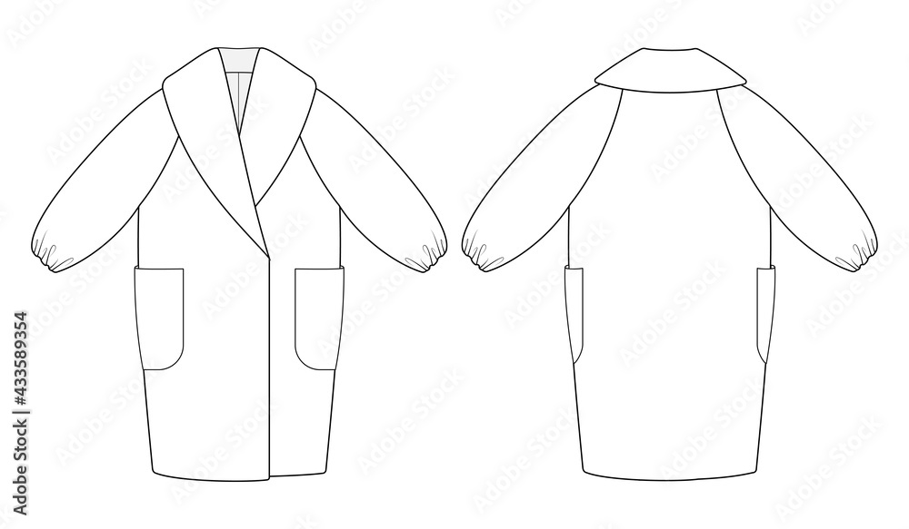 Fashion technical drawing of the oversized down coat. Fashion flat ...