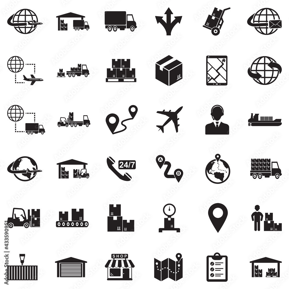 Supply Chain Icons. Black Flat Design. Vector Illustration. Stock ...