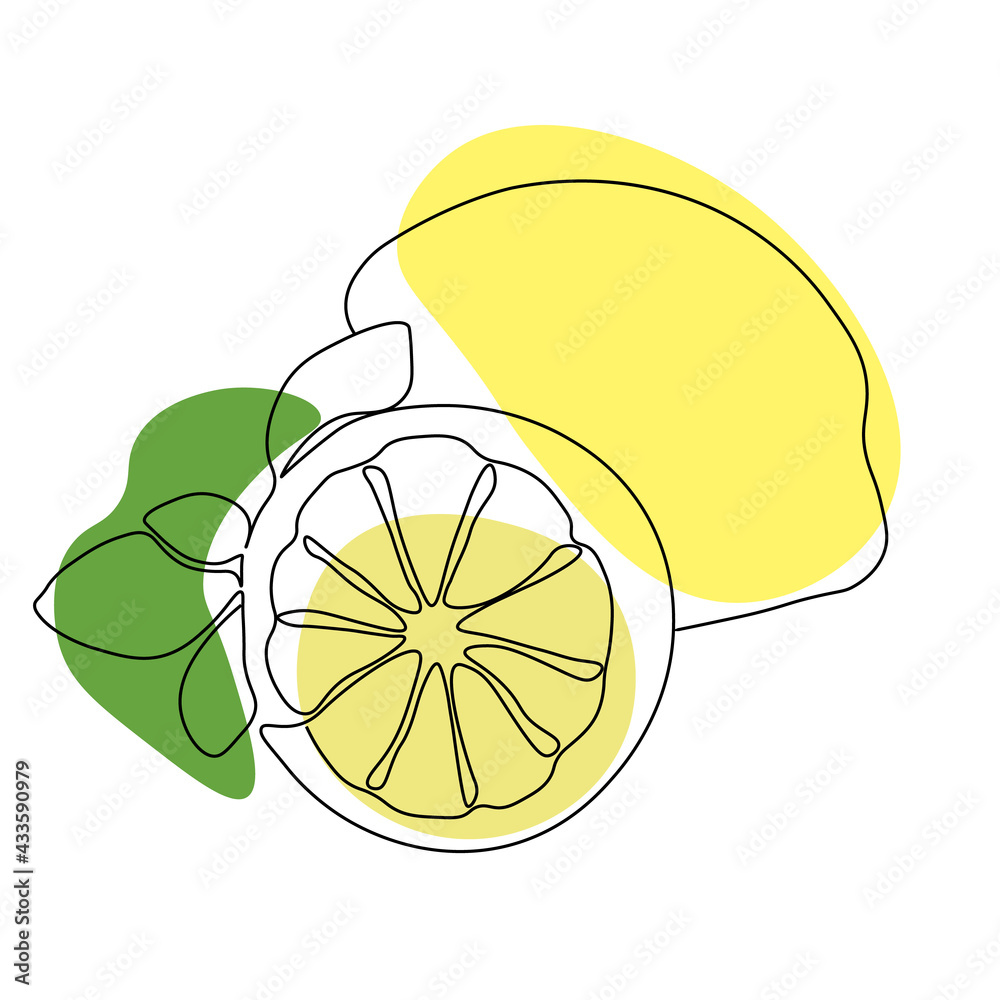 Continuous one line drawing lemon. Vector illustration. Black line art ...