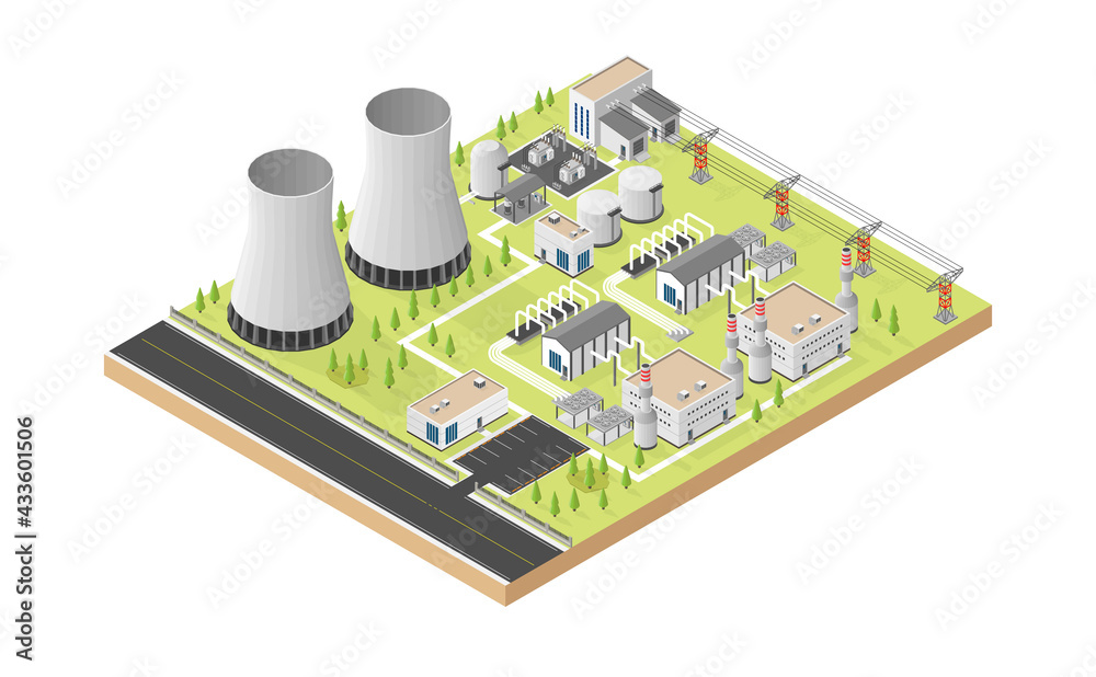 geothermal energy, geothermal power plant in isometric graphic Stock ...