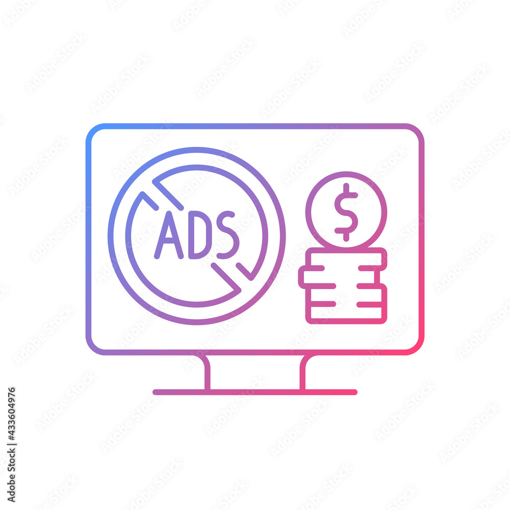 Ad-free subscription plan gradient linear vector icon. Enjoying ...