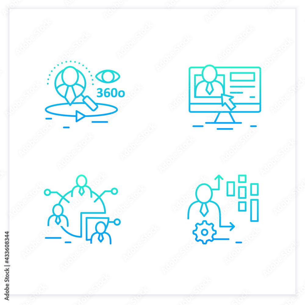 Customer data platform gradient icons set.Audience segments, client ...