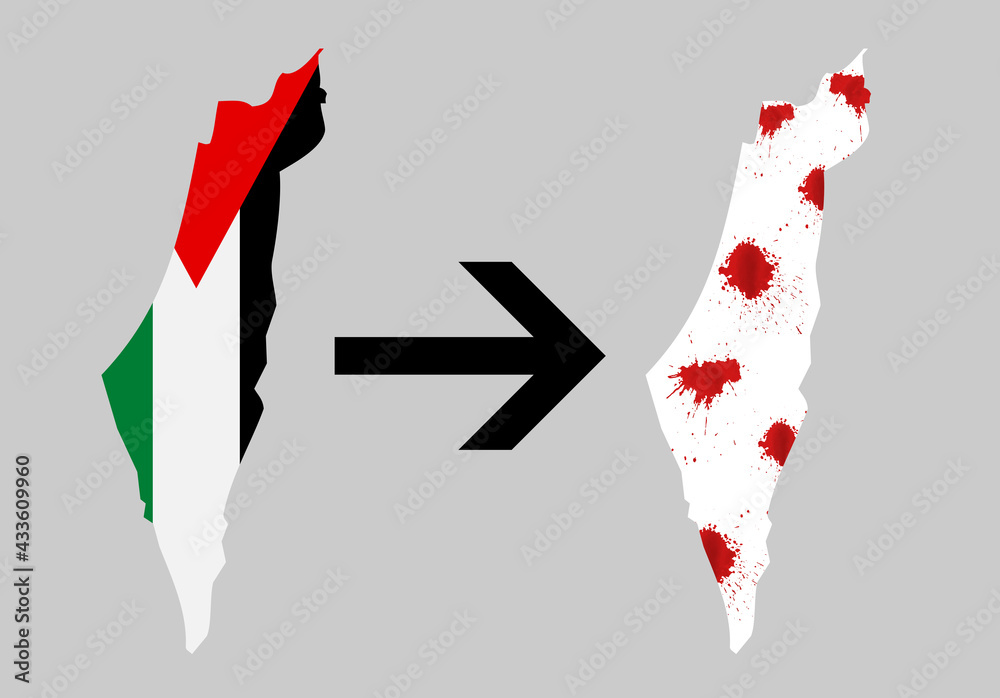 map of Palestine and a arrow between map of Palestine and blood in map ...