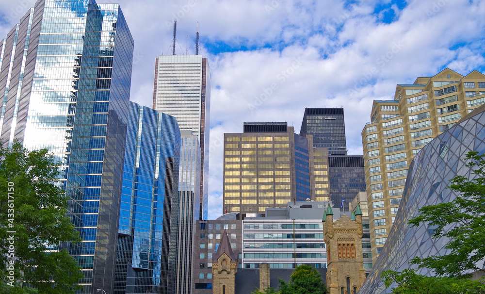 Modern architecture highrise skyscraper building towers with antenna in ...