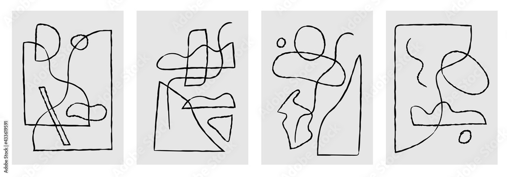 Modern abstract painting. Abstract posters art set. Hand drawn various ...
