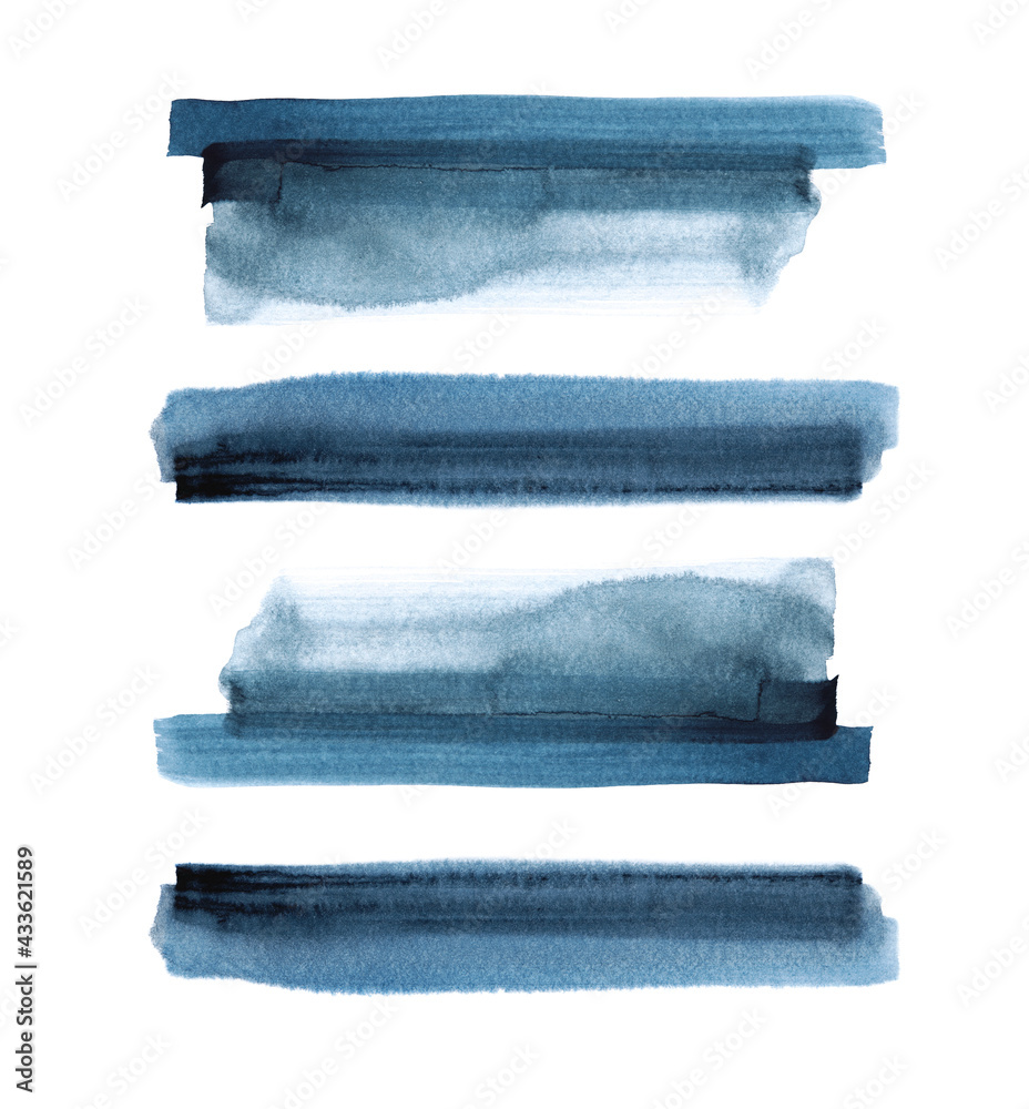 Indigo paint spots, set of dark navy blue watercolor pigment hand drawn ...