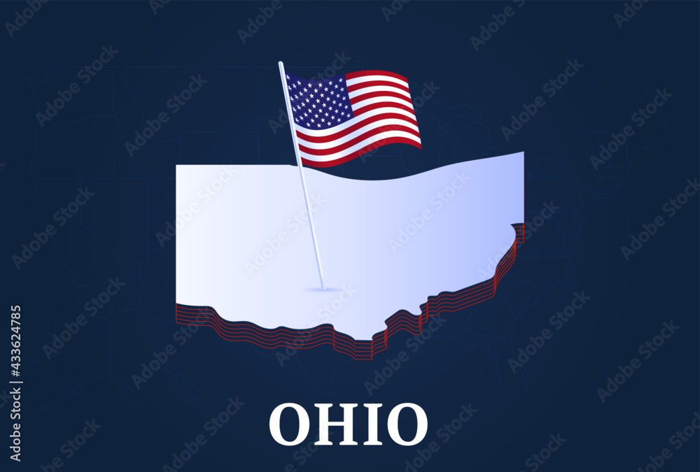 ohio state Isometric map and USA national flag 3D isometric shape of us ...