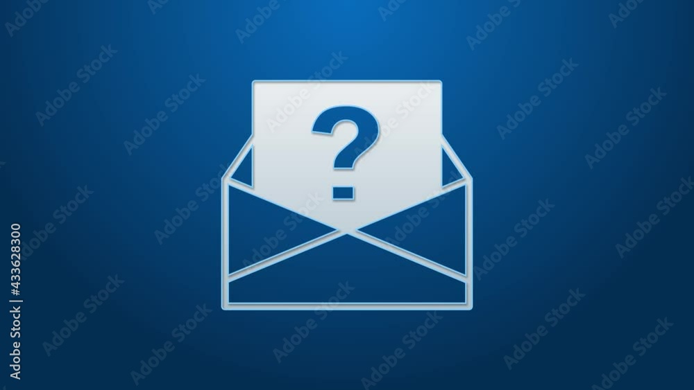 White line Envelope with question mark icon isolated on blue background ...