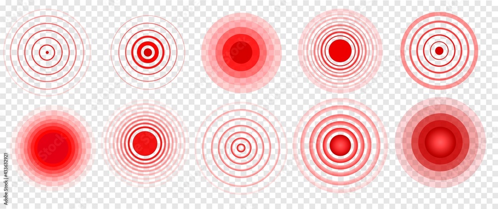 Plakat Pain icon. Red circle. Pain relief. Localization concept, pain ...