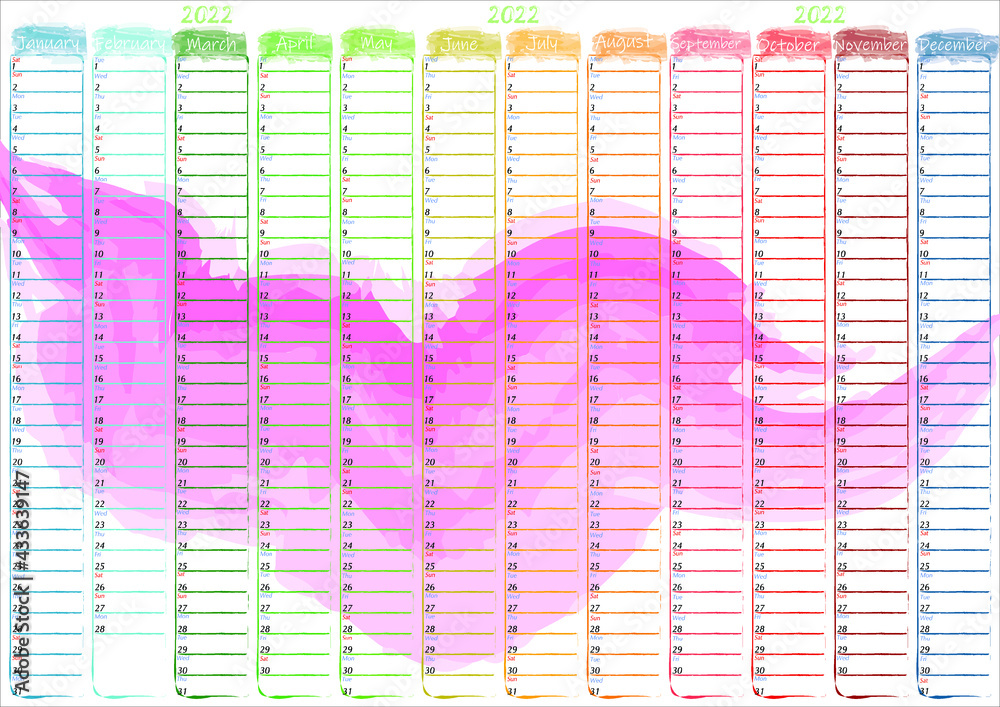 Colorful calendar with abstract line in the background on one page for ...