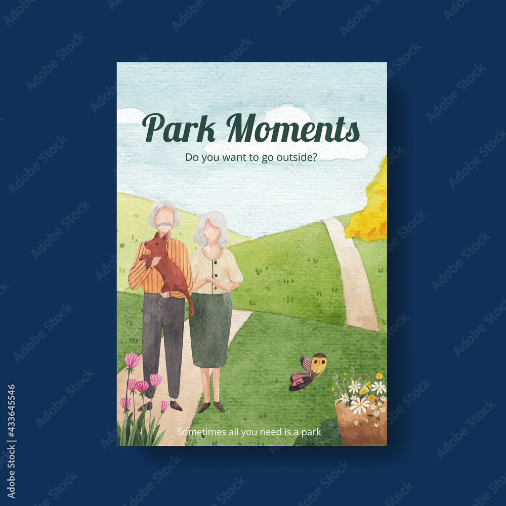 Poster template with park and family concept design for leaflet and ...