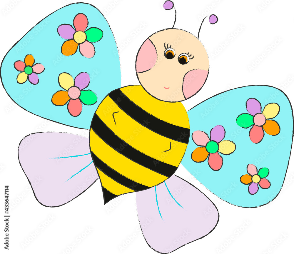 Picture of a cute drawn cartoon bee in color. Educational material for ...