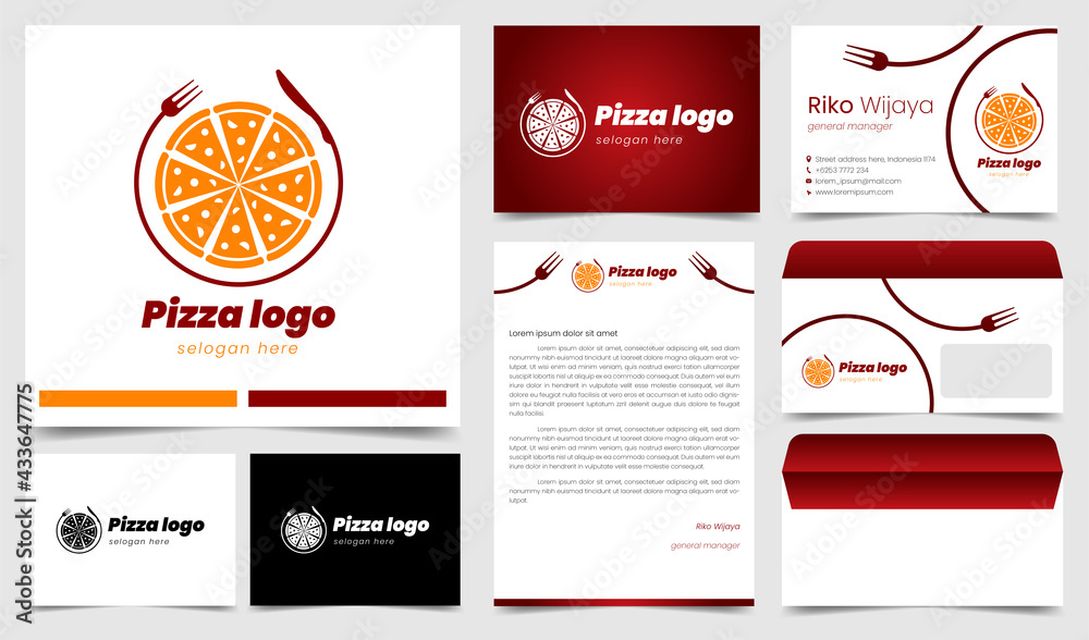 pizza logo with corporate identity: business card, letterhead and ...