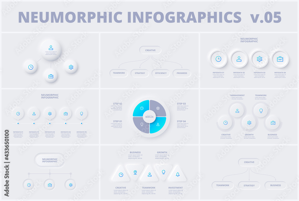Set with neumorphic infographic design templates. Modern neumorphism ...