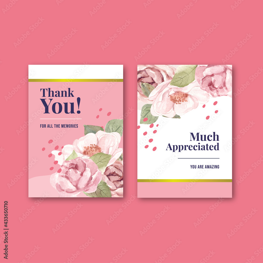 Thank you card template with love blooming concept design watercolor ...