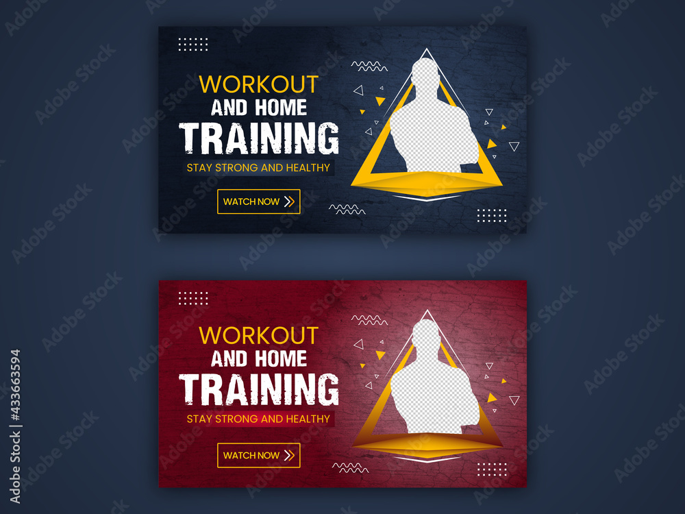 Workout and home training youtube thumbnail template Stock Vector ...