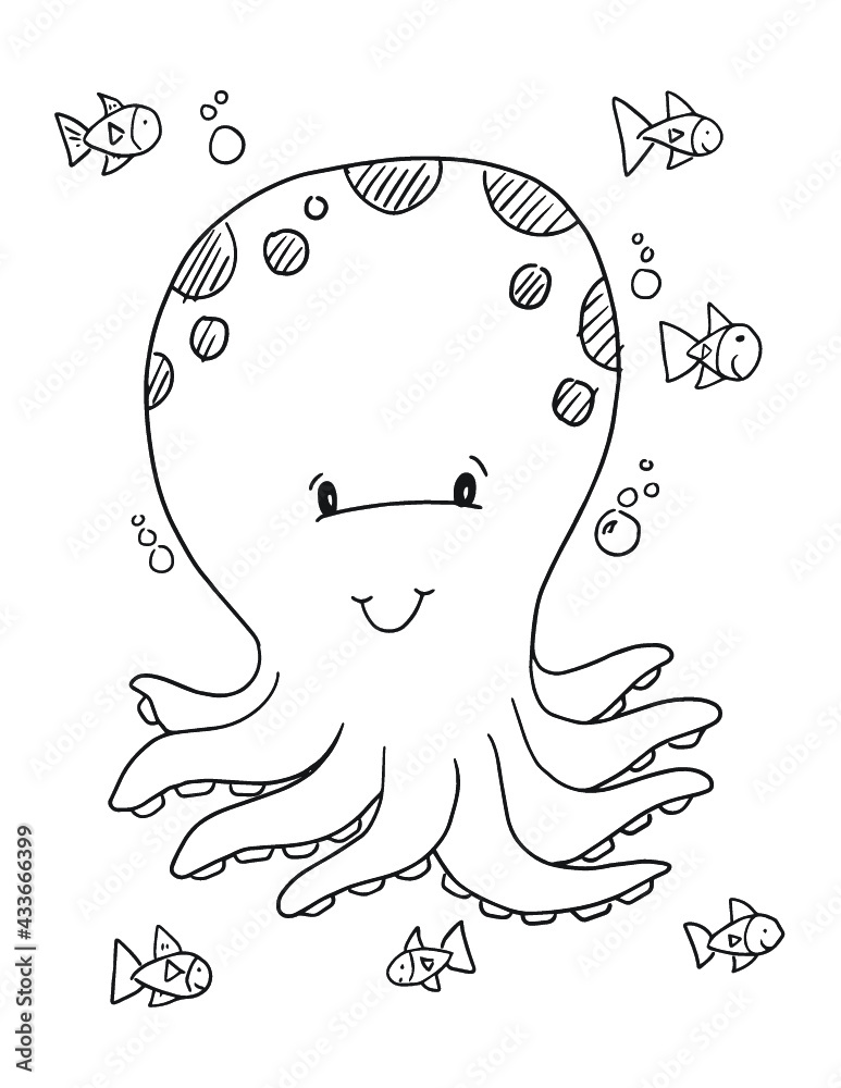 Cute Octopus Coloring Book Page Vector Illustration Art Stock Vector ...