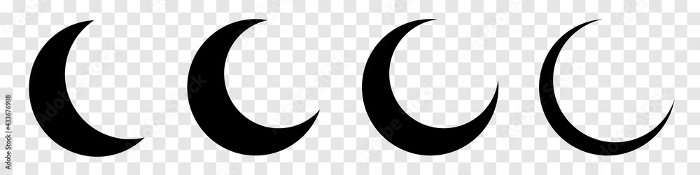 Moon crescent icon set. Different shapes of moon. Vector design ...