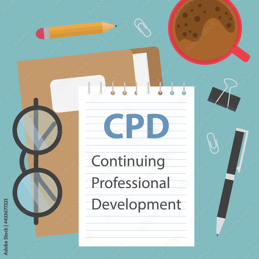 CPD Continuing Professional Development written in spiral note- vector ...