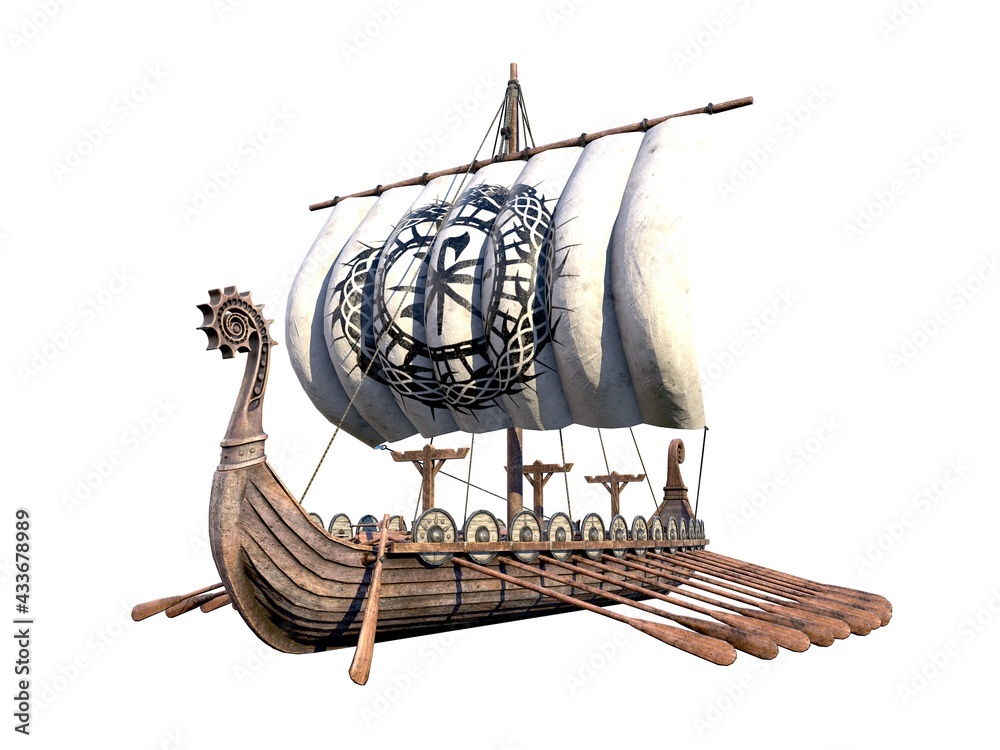 Isolated Viking Ship on White Background 3D Illustration Stock ...