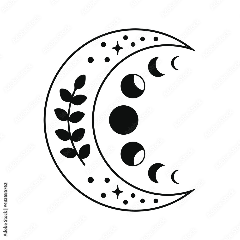 Moon, Crescent moon, Moon phase, Celestial. Vector illustration Stock ...