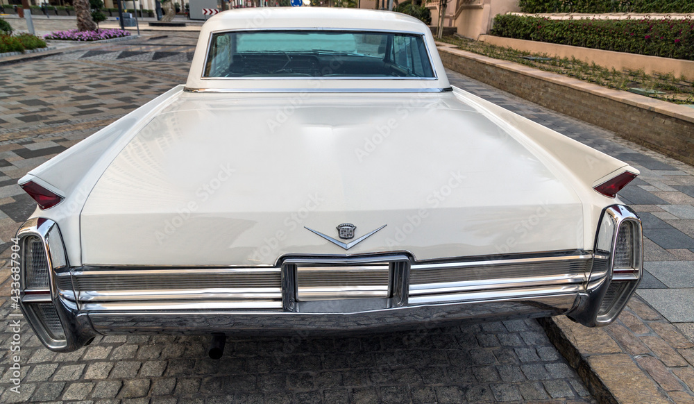Retro american luxury car Cadillac Coupe DeVille back view old classic ...