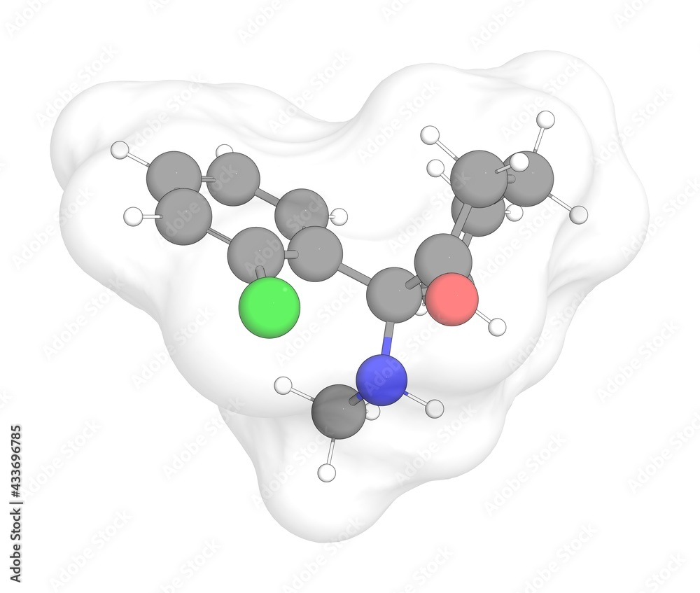 3D rendering of Ketamine with white transparent surface on a white ...