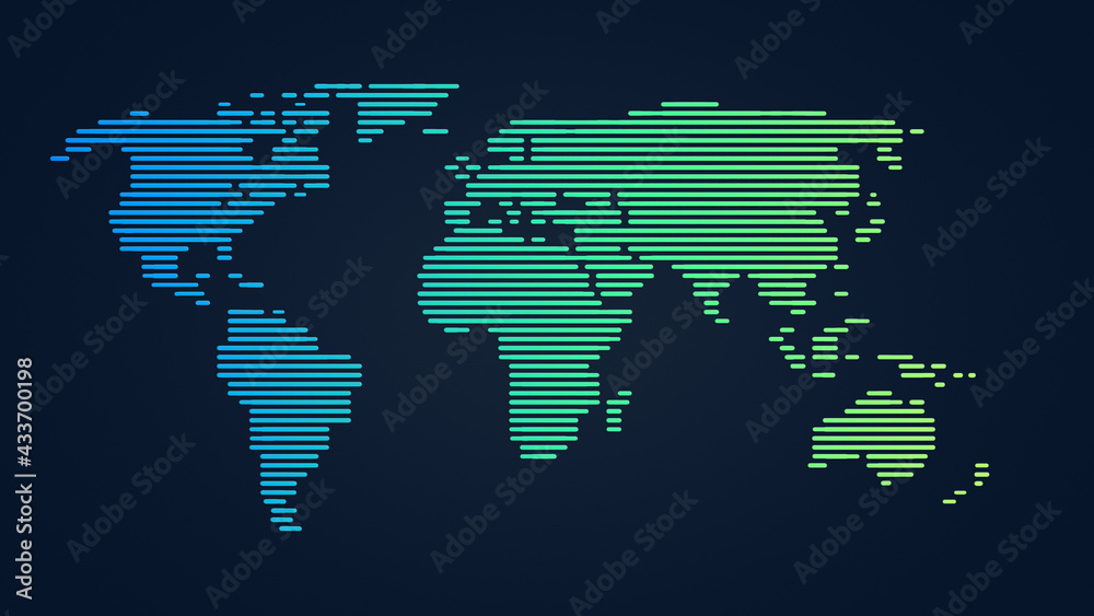 World map made of colorful lines on dark blue background. Abstract ...