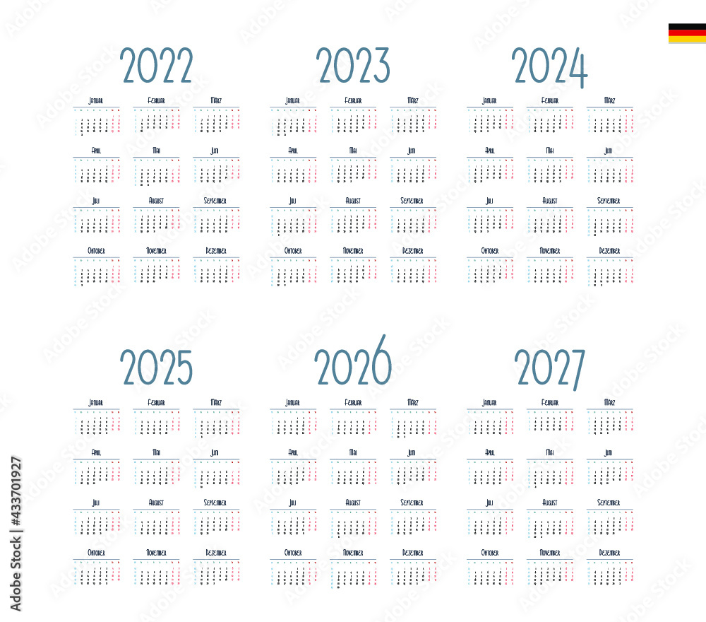 German Calendar for 2022, 2023, 2024, 2025, 2026, 2027. Week starts on ...