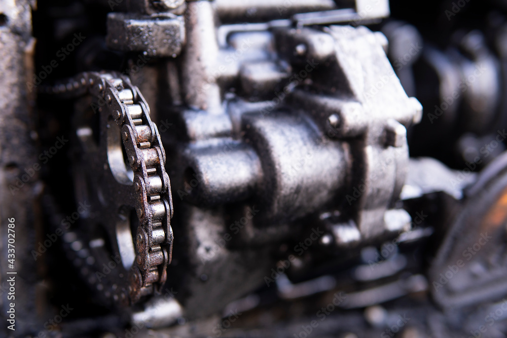 4 cylinder one motor head with disassembled exhaust manifold of old ...