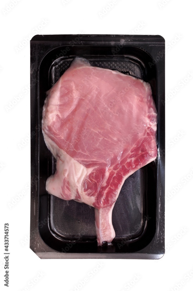 Pork Bone Steak in Vacuum Commercial Pack Isolated on White Background ...