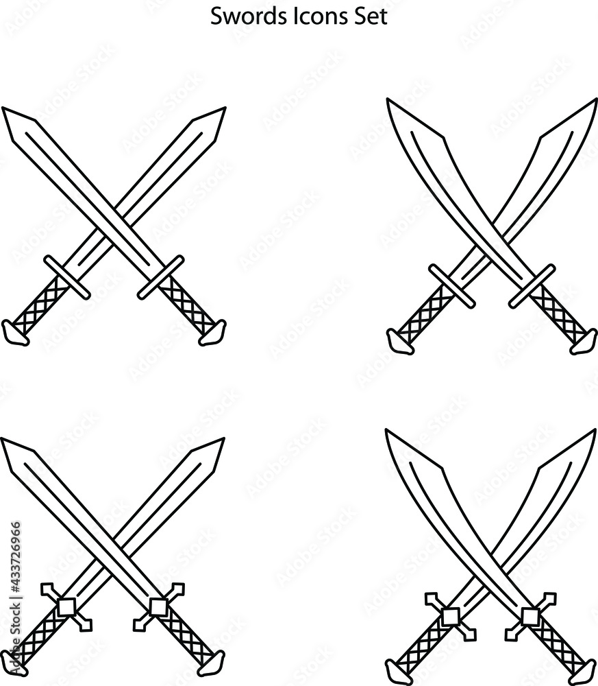 sword icons set isolated on white background from desert collection ...